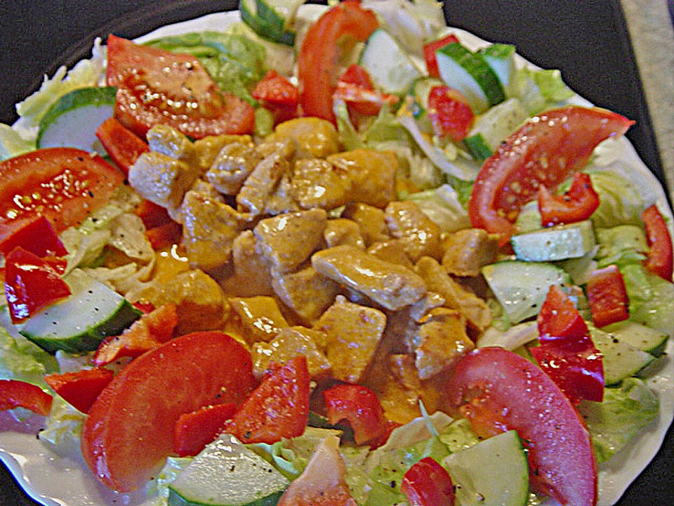 Salatteller mit Currygeschnetzeltem von ulkig | Chefkoch.de